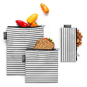 Simple Modern Ellie Reusable Snack Bags Sandwich Bag - Food Storage, 3 Pack, Glacier Stripes
