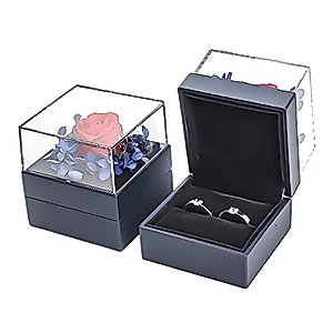 YAGELI Preserved Flower Ring Box for Wedding Ceremony - Acrylic Square Jewelry Box Double Ring Display Case Holder for Valentine's Day, Mother's Day, Gift for Her