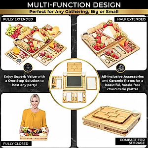 MARVELHAUS Large Cheese Board Set with 21 Accessories - Swivel Design Bamboo Charcuterie Board and Cheese Platter - Kitchen Gadgets, Apartment Essentials, Cheese Boards Charcuterie Boards