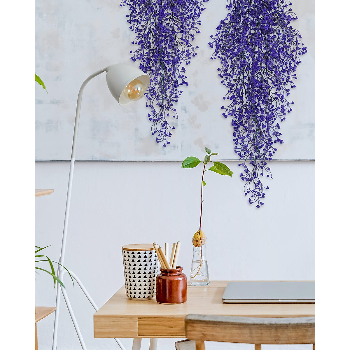 Omldggr 2 Pieces Artificial Hanging Vine Purple Fake Ivy Flower Hanging Willow Vine for Home Garden Office Wedding Decor (82cm)