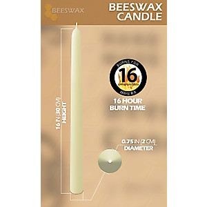 Hyoola 16" Beeswax Taper Candles - 16 Hour Burn Time - White Beeswax Candles - 2 Pack