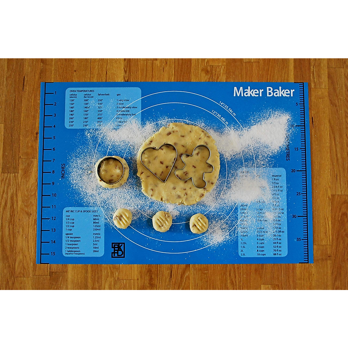 Maker Baker Blue Silicone pastry & baking mat | non-stick non-slip mat | Extra Large Convenient Measurements Imperial & Metric units |Excellent for rolling dough | Food safe BPA free non-toxic