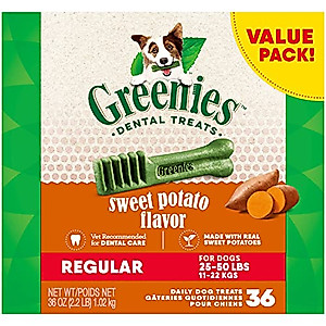 Greenies Regular Natural Dog Dental Treats, Sweet Potato Flavor, 36 oz. Pack (36 Treats)