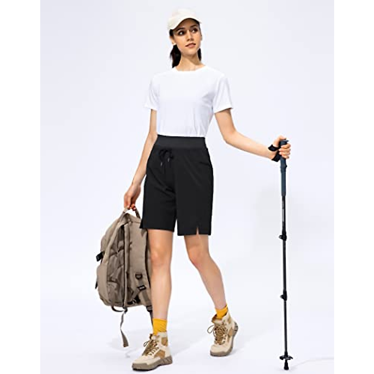 Women's Hiking Long Shorts 9" Quick Dry Cargo Bermuda Shorts Lightweight Knee Length with Zipper Pockets for Women(Black,M)