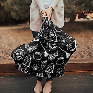 Nursing Cover for Breastfeeding Scarf Super Soft Cotton Multi Use for Baby Car Covers Canopy Shopping Cart Cover Blanket Stroller Cover-Halloween Themed Pumpkin Witch Bat Spider Black