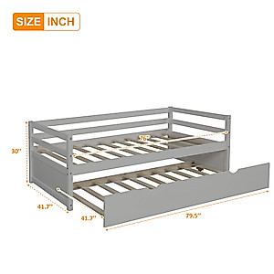 Harper & Bright Designs Wood Daybed with a Trundle, Trundle Daybed Twin Size, Standard Twin Bed Frame, No Box Spring Required (Grey Trundle Daybed)