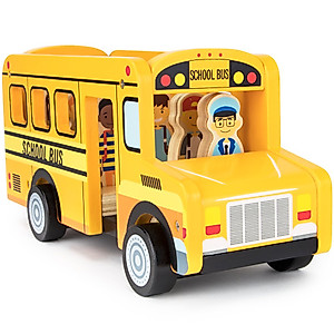 Imagination Generation Back to School Bus Wooden Vehicle Play Set with 8 Character Figures, 7 Students, 1 Bus Driver