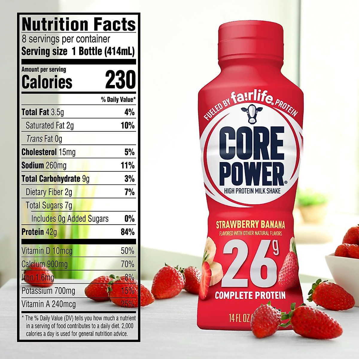 Core Variety Power Elite High Protein Shakes (26 Grams) 14 Oz. in The Award Box Packaging (Chocolate Vanilla Strawberry, 6 Pack)