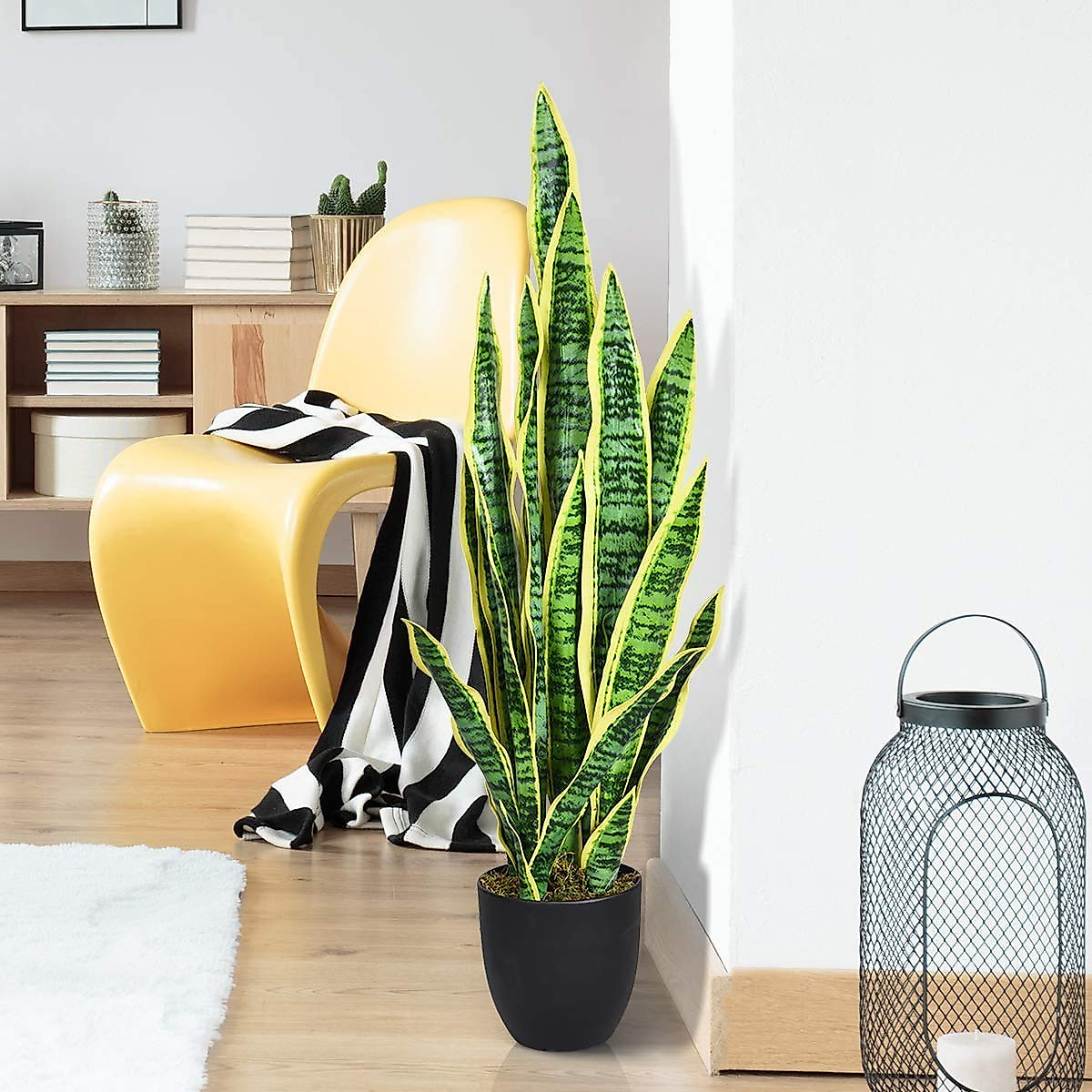 LUARANE 36" Artificial Snake Plant, Lifelike Plastic Fake Sansevieria w/Stable Cement Bottom, 20pcs Realistic Leaves, Vivid Decorative Potted Plant for Home Office Store Garden