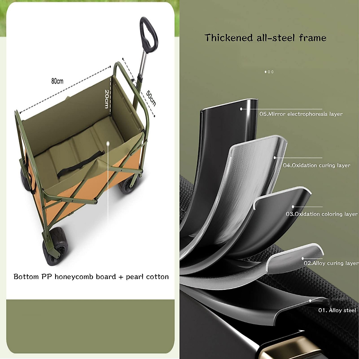 Folding Camping Cart, Outdoor Push Wagon Stroller Trailer Transport Free Standing Collapsible Utility Rolling Buggies Garden Sport Wagons (Color : A)