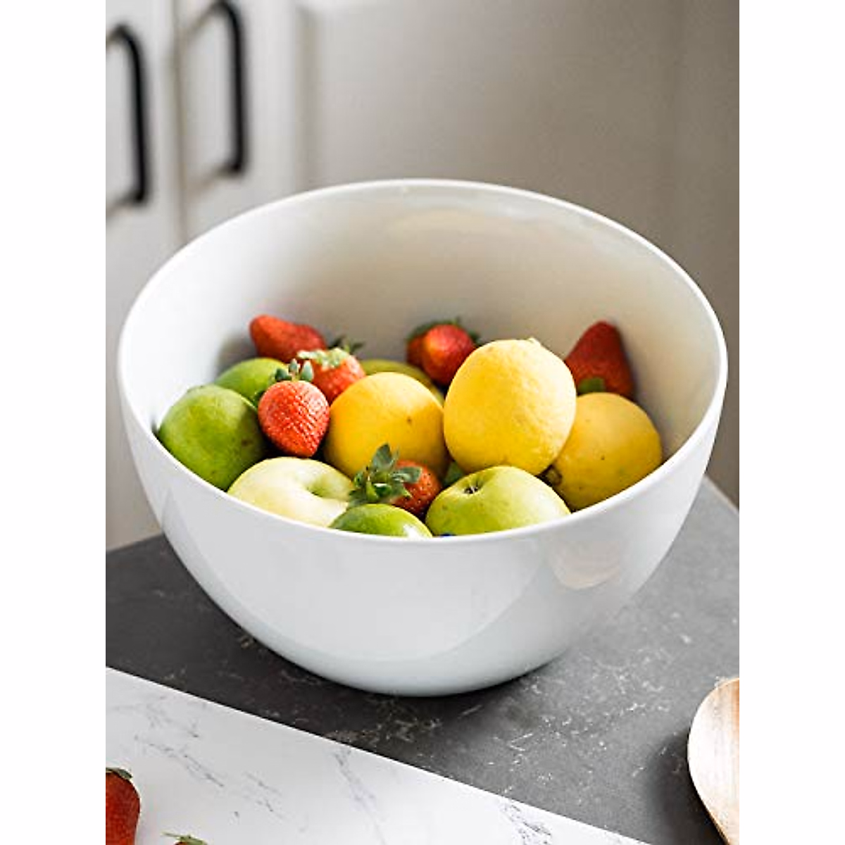 LAUCHUH 5 Quarts Porcelain Serving Bowl for Salad 10.7" Extra Large Serving Deep Bowl with Salad Spoon Set, 3 Pcs