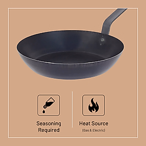 de Buyer LA LYONNAISE Blue Carbon Steel Fry Pan - 14” - Ideal for Browning, Simmering, Searing & Reheating - Naturally Nonstick - Made in France