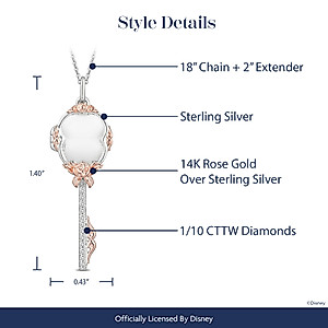 Jewelili Enchanted Disney Fine Jewelry 14K Rose Gold Over Sterling Silver Natural White Round Diamond Accent Belle Key Pendant Necklace