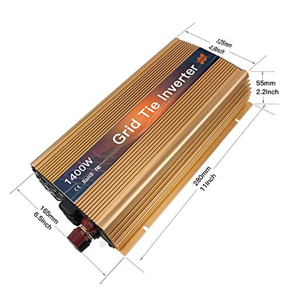 Mars Rock 1400w Grid Tie Micro Solar Inverter, 20-50v Dc To 90-140v Ac MPPT Pure Sine Wave Converter For 1400w To 2000w 36v Solar Power System Island Distinguished Gold Color Design (GTI1400W36V120G)