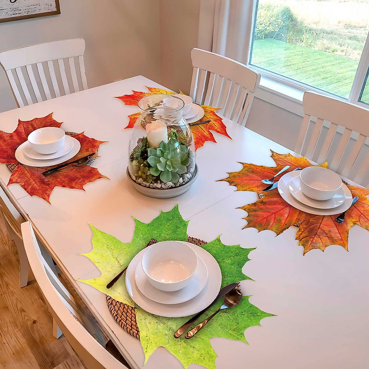 50 Pack Mother's Day Father's Day Table Mats Mexican Disposable July 4th Patriotic Paper Place Mats Fall Placemats Paper Valentine's Day Mats for Home Dining Table Decor(Leaf Style)