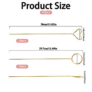 40 Pcs Flower Card Holder Stick, Metal Wire Floral Place Card Holder, Golden Round Shape Card Holders, Floral Card Holder Picks Flower Ring Loop for Wedding & Flower Arrangements, DIY Craft, 12 inches