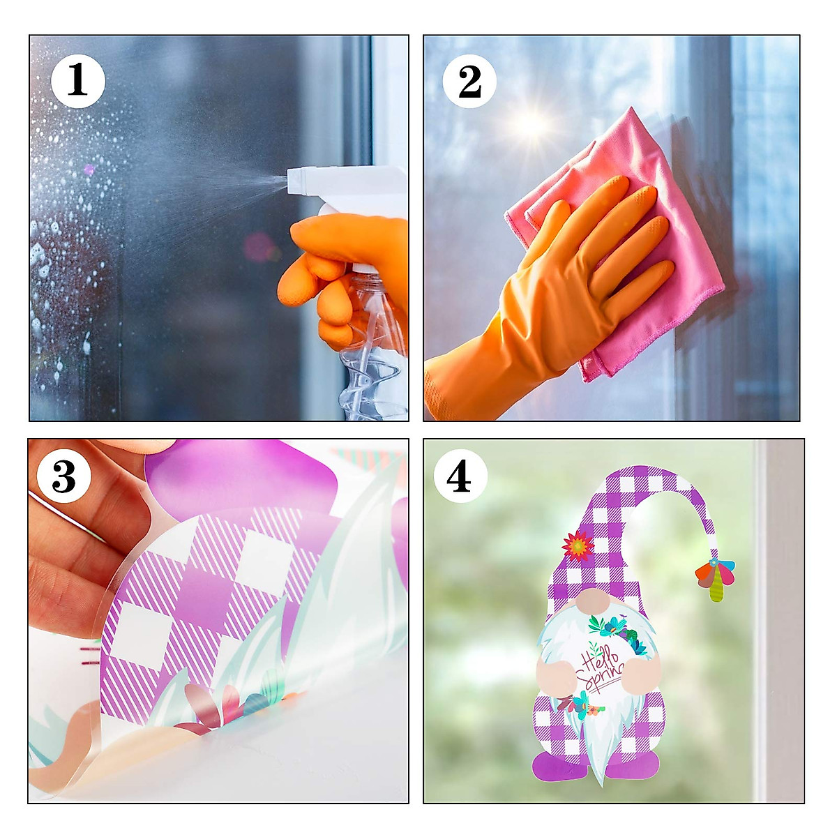 9 Sheets Spring Gnome Static Window Clings- Double Sided Faceless Doll Flowers Butterfly Window Decals Stickers in 9 Styles Party Favors for Spring Home Cafe Restaurant Glass Door Window Decors