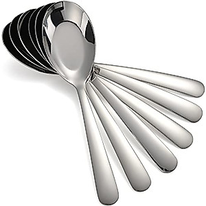 Soup Spoons Stainless Steel Soup Spoons Set of 6 Long Handle Dinner Spoons Silver Asian soup spoon for Ramen Thai Miso (SP01)