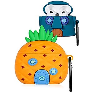 2 Pack Gkv for Airpods 3 Case for Airpod 3 (2021) Cover Unique Funny Fun Kawaii Cute 3D Cartoon Cool Design Air Pods 3rd Generation Silicone Cases for Girls Teen Boys Kids Pineapple+Stone House