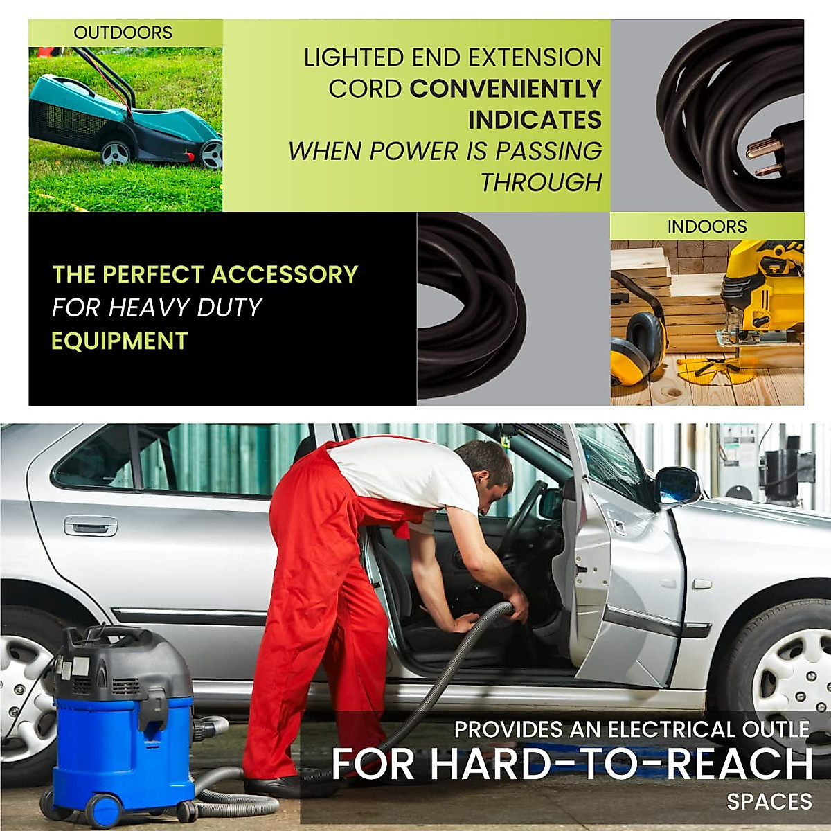 Go Green Power Inc. 14/3 50ft Black Outdoor Extension Cord - Robust, Heavy Duty - Perfect for Outdoor Tools & Equipment - GG-13850BK