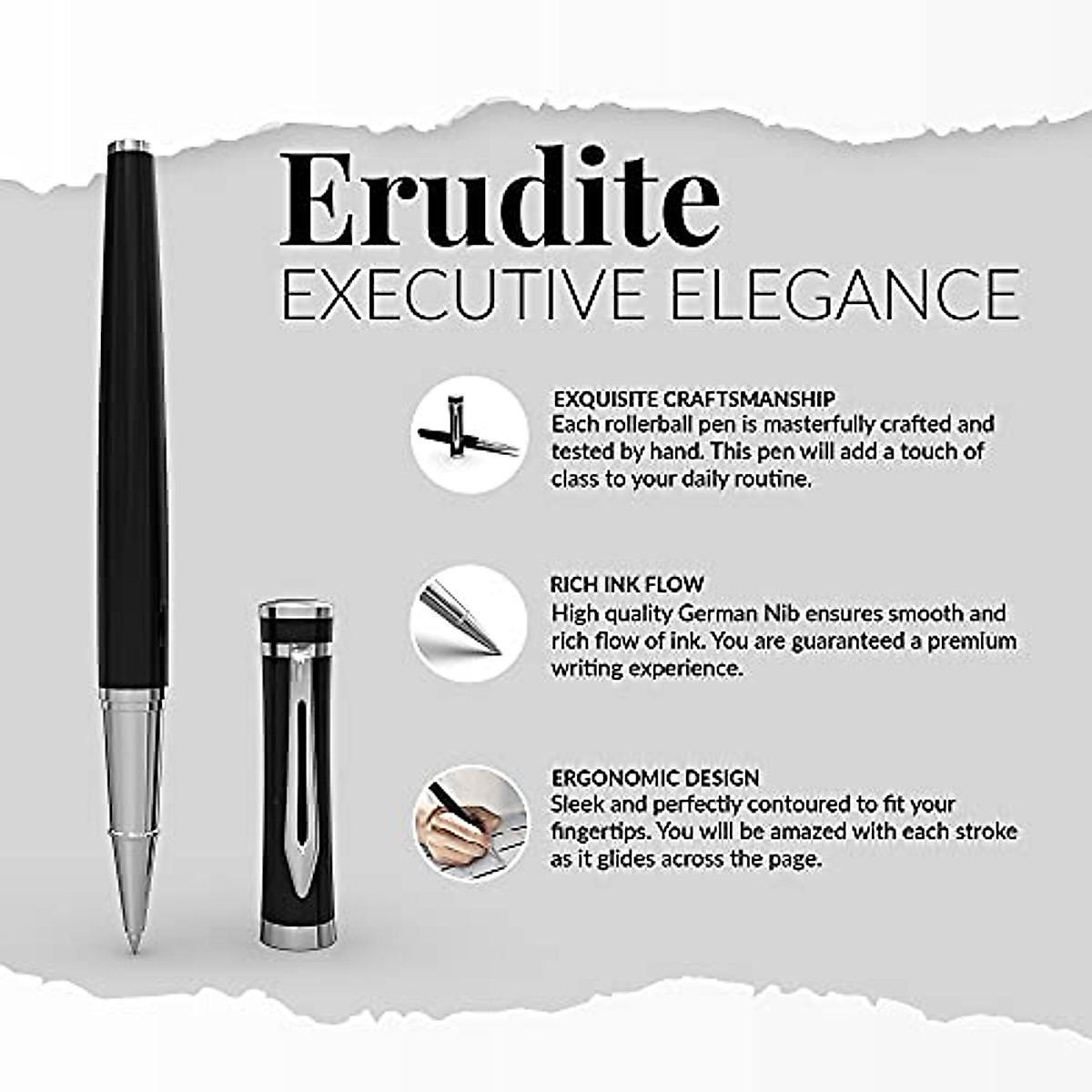 Wordsworth & Black Gel Rollerball Pen [Black Chrome], Journaling, Note-Taking, Business, Professional, Executive Writing Pens; Perfect Roller Ball Pen Gift for Men and Women