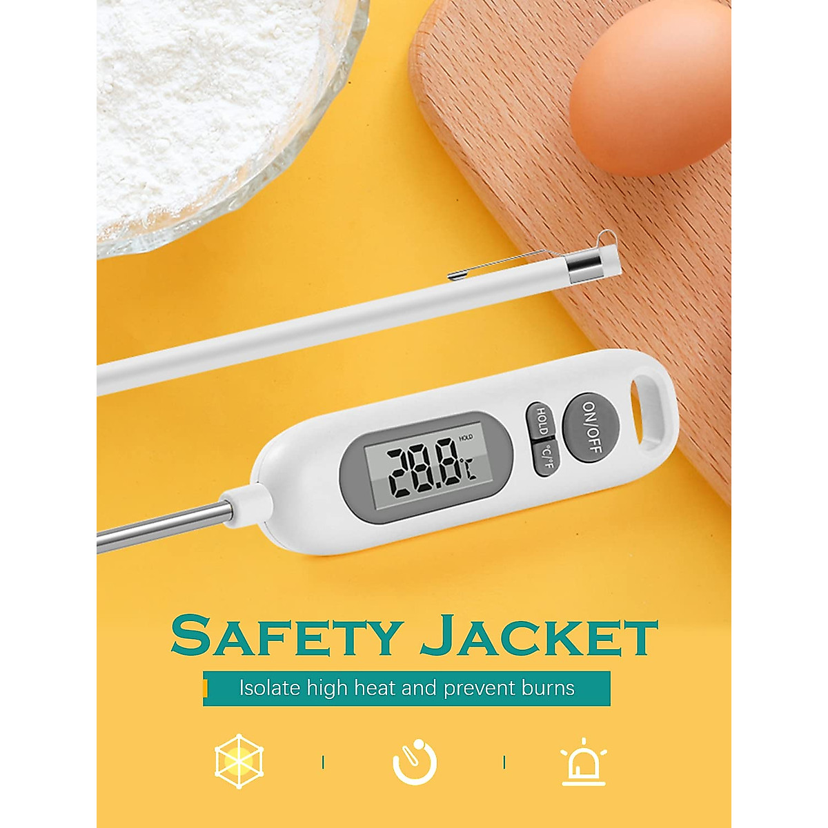 Meat Thermometer, Waterproof Food Thermometer, Instant Read Digital Cooking Thermometer for Kitchen Cooking BBQ Sugar Jam Water Meat Milk