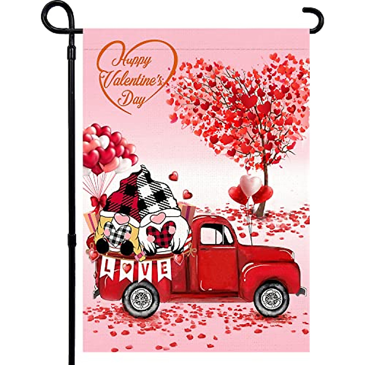 Gnomes Valentines Day Garden Flag Outdoor Small Valentine Flag 12x18 Double Sided Burlap House Yard Valentines Flag for Outside With Love Heart Truck Gnome Valentines Day Decor Decorations