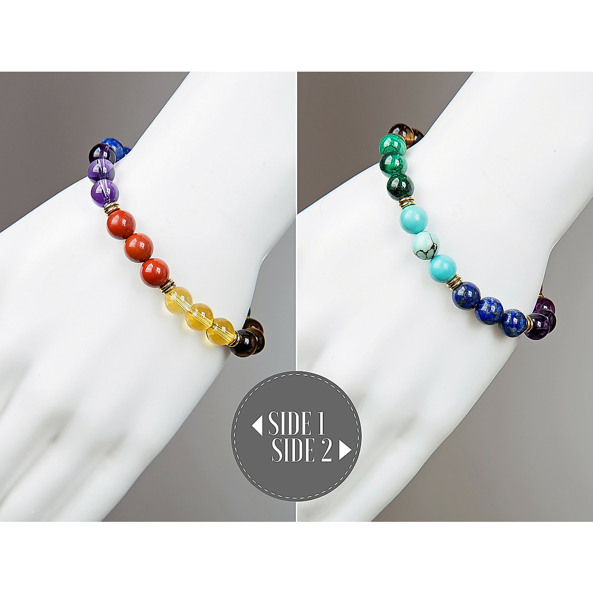 SPUNKYsoul 3 of Each Stone Single Chakra Balancing Bracelet Authentic Crystal Stones for Women Collection
