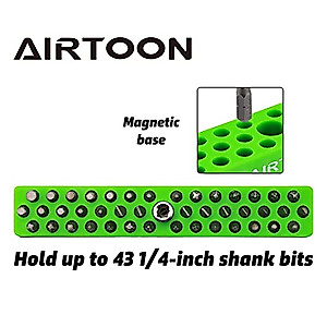 AIRTOON 1/4" Magnetic Hex Bit Holder, 43 Holes Bit Storage with Strong Magnetic Base, Magnetic Screwdriver Bit Organizer, Green