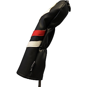 Majek Retro Golf Headcovers Black Red and White Vintage Leather Style 1 X Driver Fairway Wood Head Cover Classic Look