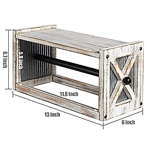 FARM IN Paper Towel Holder, Rustic Wall Mount & Countertop Kitchen Organizer with Top Storage Shelf and Barn Door “X-Cross” Design, Industrial Farmhouse Paper Towel Dispenser, Bathroom Towel Rack