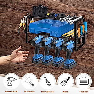 Homde Power Tool Organizer Holder Wall Mount Garage Tool Organizers and Storage, Heavy Duty Tool Shelf Rack Utility Storage Rack, Black