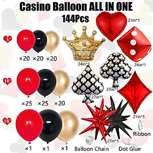 Oynearo Casino Theme Red Black Gold Balloon Garland Arch kit With Starburst Dice Crown Balloons for Casino Royale Birthday Celebration Graduation Las Vegas Night Theme Poker Events Party Decoration