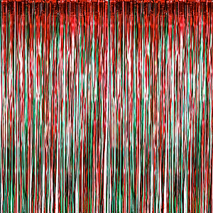 Sumind 4 Pack Foil Curtains Metallic Fringe Curtains Shimmer Curtain for Birthday Wedding Party Christmas Decorations (Red and Green)
