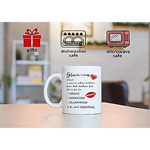 Qsavet Grandma Gifts From Grandchildren, Funny Glamma Mug, Pregnancy Announcement For Grandmother, New Grandma Gifts First Time, Christmas Birthday Retirement Gifts For Nana Gigi Mimi 11oz Coffee Mug