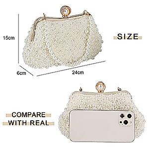 Oweisong Pearl Clutch Purses for Women Crystal Tote Handbag Vintage Evening Clutch Bag for Wedding Cocktail Bride