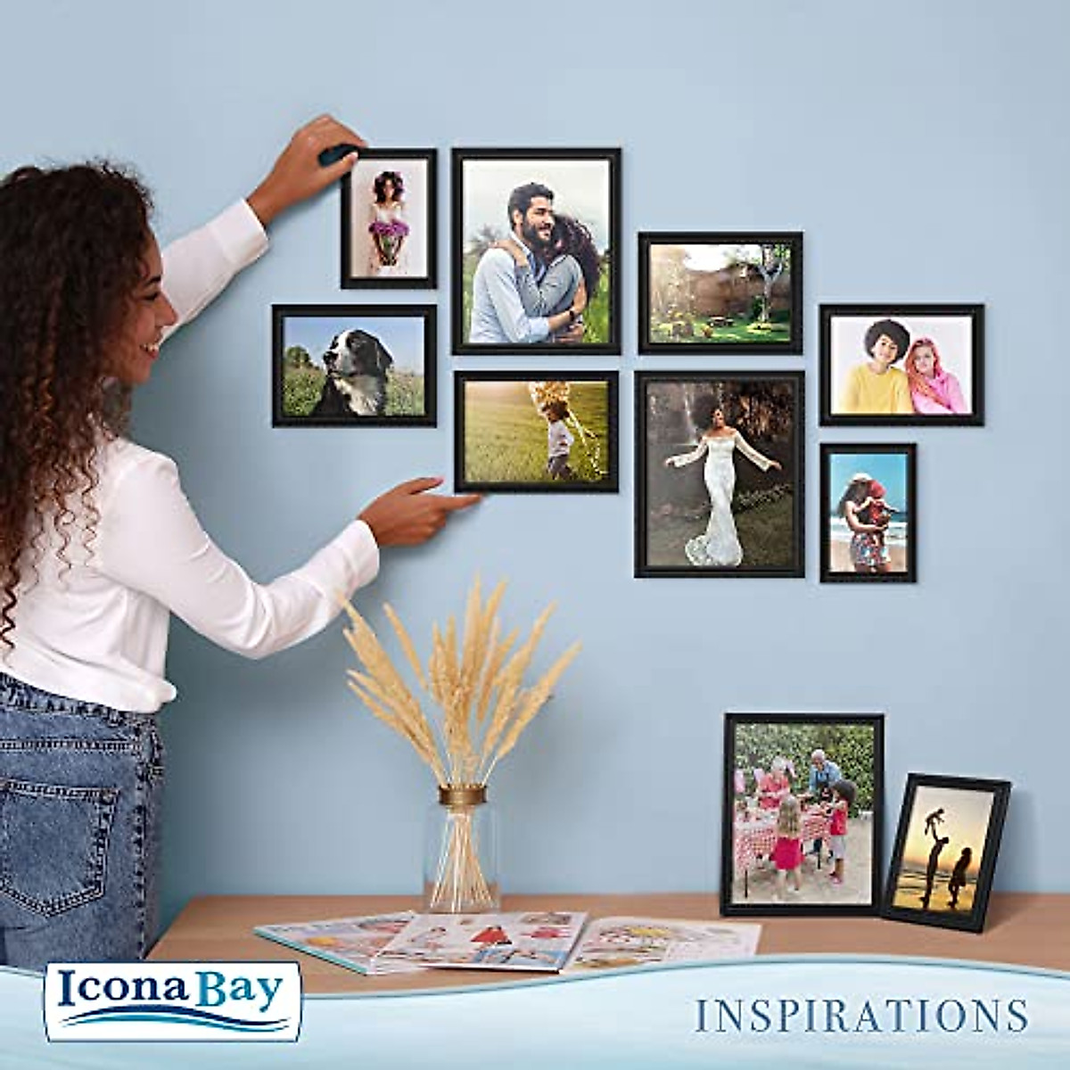 Icona Bay 5x7 Picture Frames (Black, 6 Pack), Beautifully Detailed Molding, Contemporary Picture Frame Set, Wall Mount or Table Top, Inspirations Collection