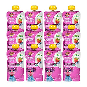 Earth's Best Organic Kids Snacks, Sesame Street Toddler Snacks, Organic Fruit Yogurt Smoothie for Toddlers 2 Years and Older, Mixed Berry, 4.2 oz Resealable Pouch (Pack of 12)