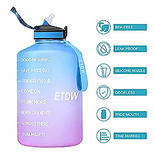ETDW Gallon Water Bottle with Straw and Time Marker, 74oz BPA Free Gym Water Jug with Handle, LeakProof Pop Up Drinking Bottle for Fitness,Gym and Outdoor Sports