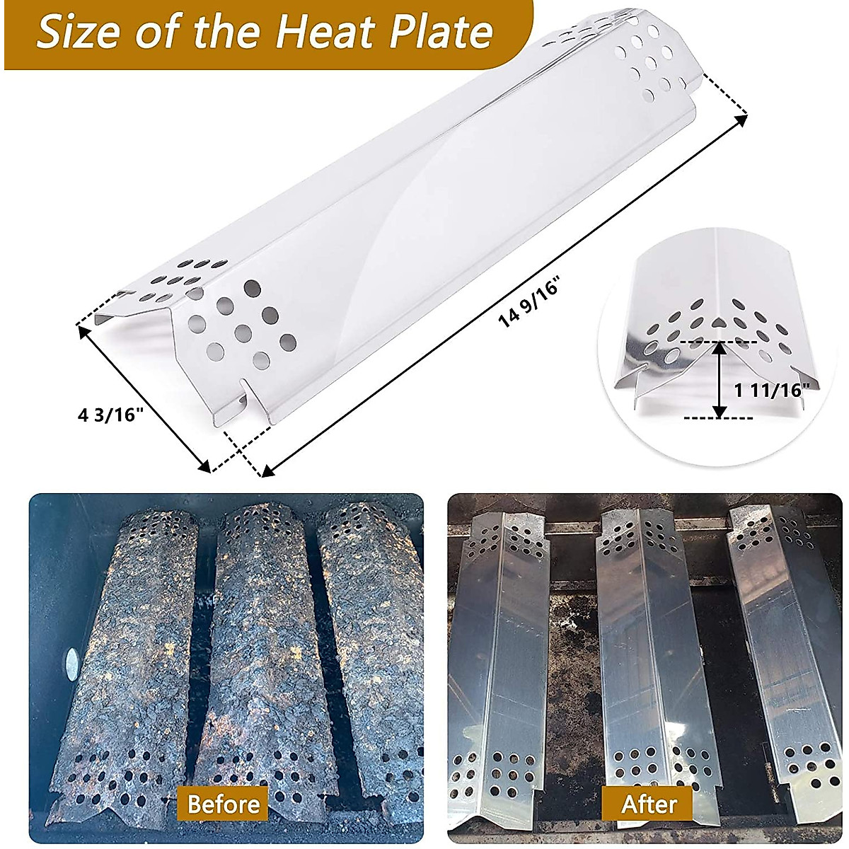 Grill Replacement Parts for Nexgrill 4 Burner 720-0830H, Nexgrill 720-0888, 720-0888N, Stainless Steel Grill Burner Tubes and Heat Shield Tent Plates Replacement Kit for Home Depot Nexgrill 720-0830H.