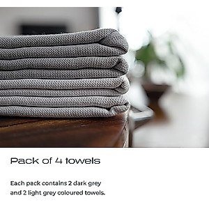 KOHDA LIVING Premium Silver Infused Kitchen Towels - 100% Organic Cotton Dish Towels - Odor Controlled Tea Towels (Pack of 4) Absorbent Kitchen Hand Towels Gray