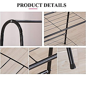 KAREZONINE Clothing Rack, Heavy Duty Clothes Rack Portable Garment Rack with 2-Tier Shelves, Double Rod Metal Coat Rack Freestanding with Bottom Shelves for Shoes Rack Organizer - Black