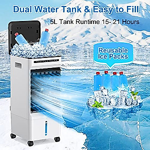 Portable Air Conditioners - 4-IN-1 Air Conditioner Portable for Room, Evaporative Air Cooler w/ 4 Modes, 3 Speeds, 1.32 Gallon Water Tank, 90°Oscillation,7H Timer, Portable Ac for Room Home Office