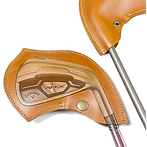 moriskorea Golf Club Head Cover (10pcs) Custom Initial Wedge Iron Protective Cowhide Full Grain Vegetable Leather Fit All Brands Titleist, Callaway, Ping, Taylormade, Cobra Etc. 1 Set. (Black)