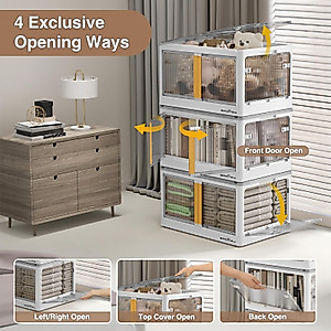 BROVIEW V5 75Gal Plastic Storage Bins with Lids, 3Pack Stackable Collapsible Storage Bins for Closet Organizers and Storage, Folding Storage Container Open Front Cabinets with Doors and Wheels, White