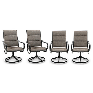 PHI VILLA Swivel Outdoor Chairs Set of 4, All Weather Mesh Fabric Patio Dining Chair with Padded Textilene & E-Coating Metal Frame for Deck Lawn Garden