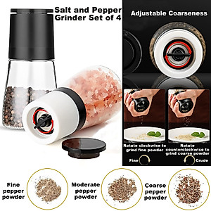 ANDONG Premium Salt & Pepper Grinder Set of 4, Refillable Pepper Mill & Salt Mill with Manual Adjustable Ceramic, Glass Shaker