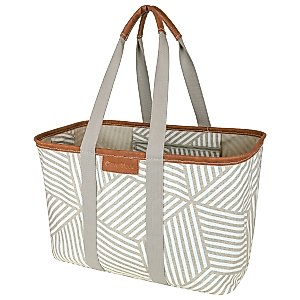 CleverMade Collapsible LUXE Tote, Geometric Taupe - 30L (8 Gal) Structured Tote Bag with Handles and Reinforced Bottom - Reusable Grocery Bag, Shopping Bag, Utility Tote Bag