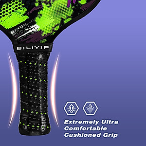BILIYIP Pickleball Racket Set 2 Fiberglass Faced Ultra Lightweight Polypropylene Honeycomb Core Pickleball Racket, 4 Balls 2 Cushioned Grips Portable Racket Gift Kit Men Women Kids Indoor Outdoor