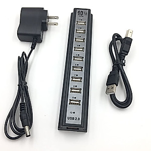 SaiDian 1Pcs 10 Port USB2.0 External Hub with Power Adapter High-Speed Expander Multi-Interface USB Hub